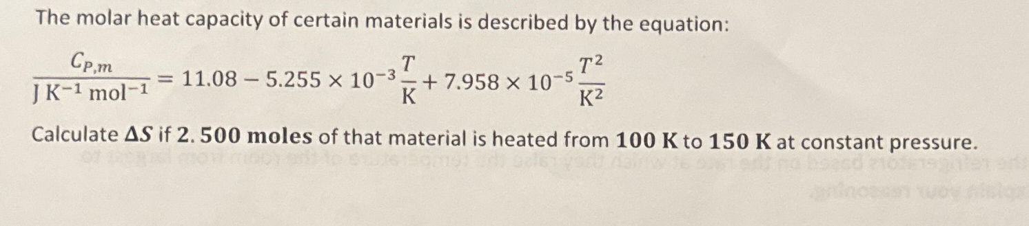 The molar heat capacity of certain materials is | Chegg.com