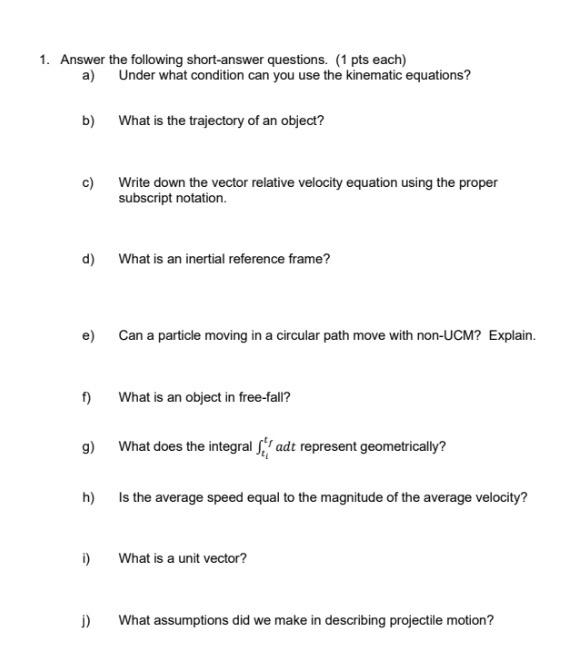 Solved 1. Answer the following short-answer questions. (1 | Chegg.com