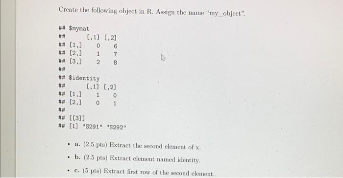 Solved Create the following object in R. Assign the name | Chegg.com