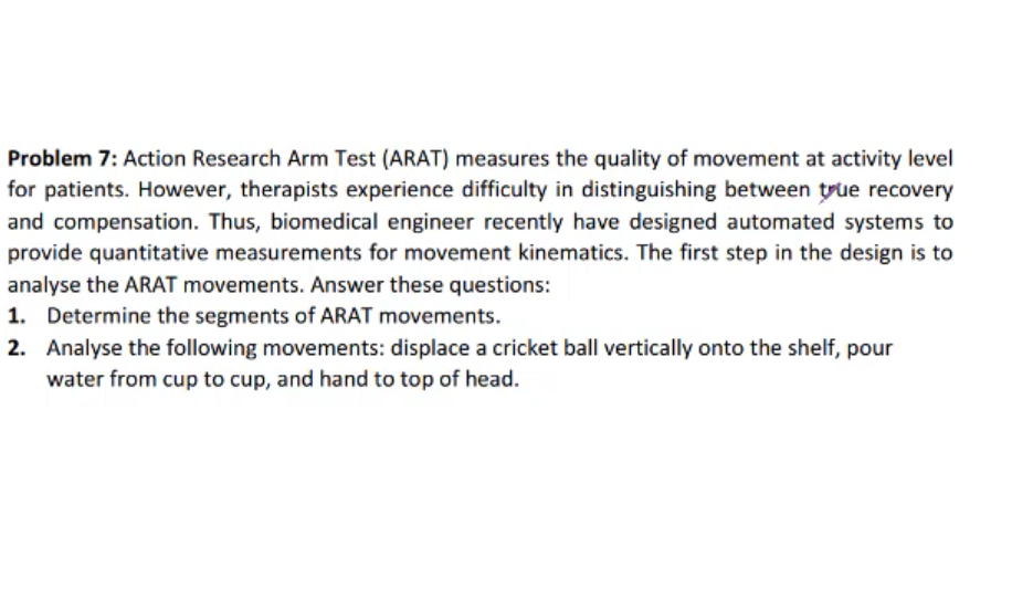 Solved Problem 7: Action Research Arm Test (ARAT) measures | Chegg.com