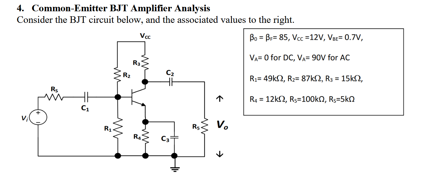 Solved Common-Emitter BJT ﻿Amplifier Analysis - ﻿Electrical | Chegg.com