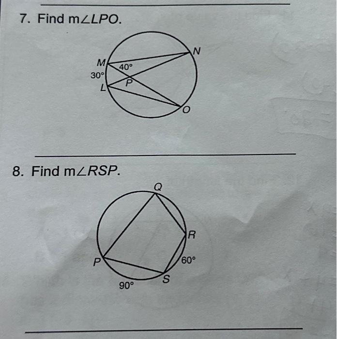 Solved 7. Find m∠LPO. 8. Find m∠RSP. | Chegg.com