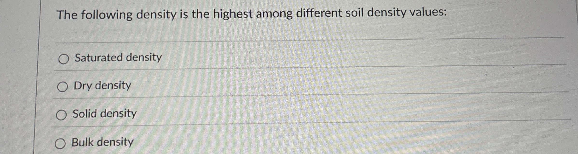 Solved The following density is the highest among different | Chegg.com