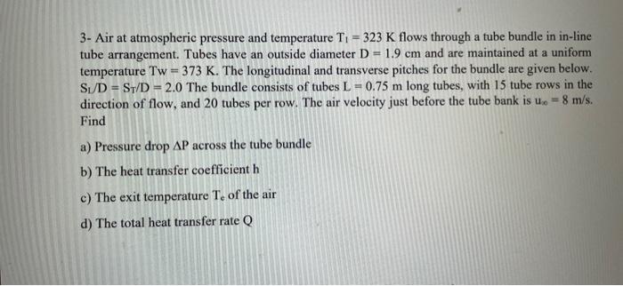 Solved 3- Air at atmospheric pressure and temperature T1=323 | Chegg.com