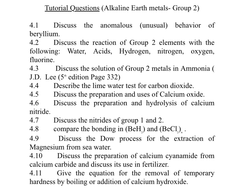 Solved Tutorial Questions (Alkaline Earth metals- ﻿Group | Chegg.com