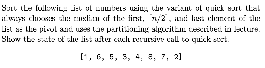 Solved Sort the following list of ﻿numbers using the variant | Chegg.com