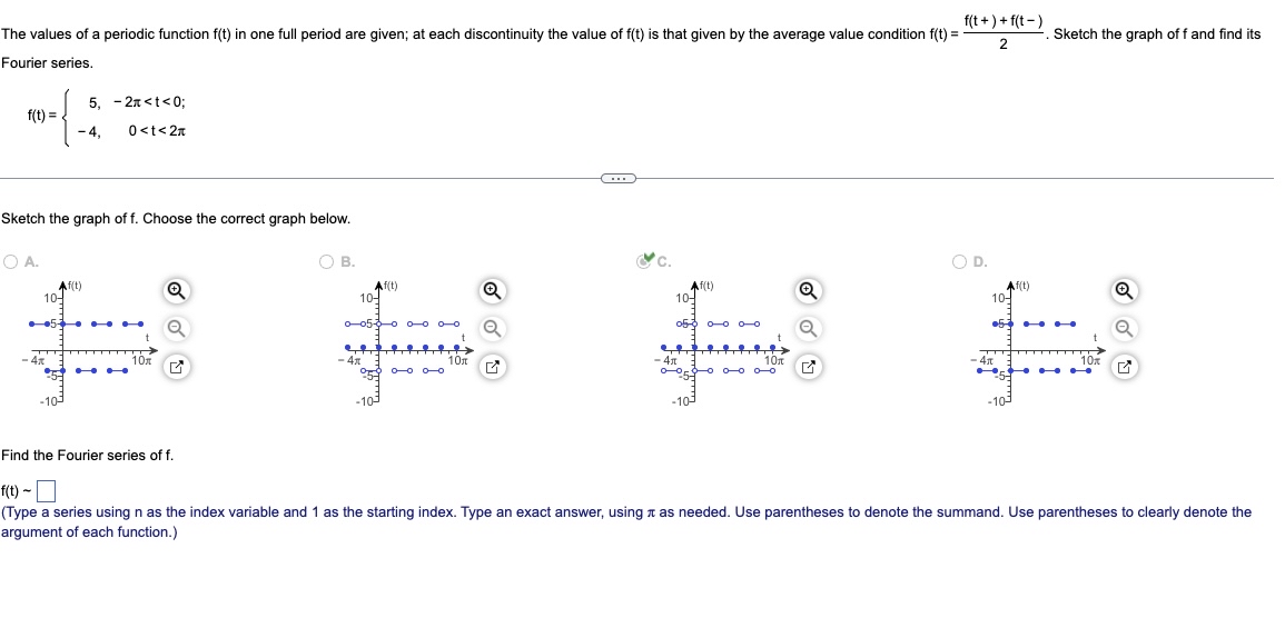 Solved The values of a periodic function f(t) ﻿in one full | Chegg.com