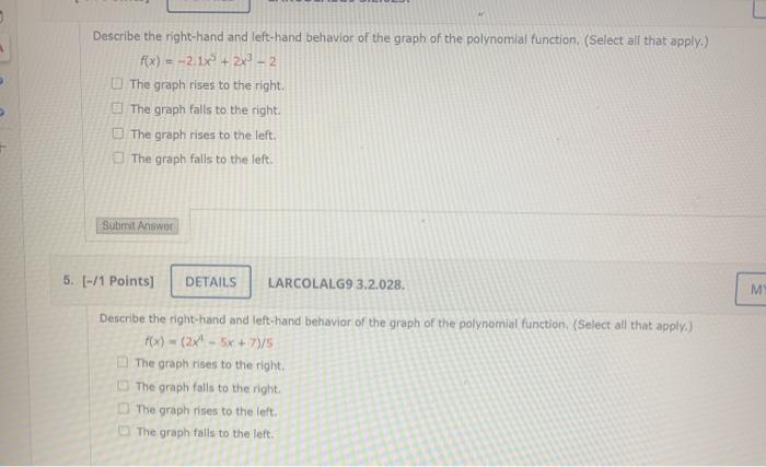 Solved Describe the right-hand and left-hand behavior of the | Chegg.com