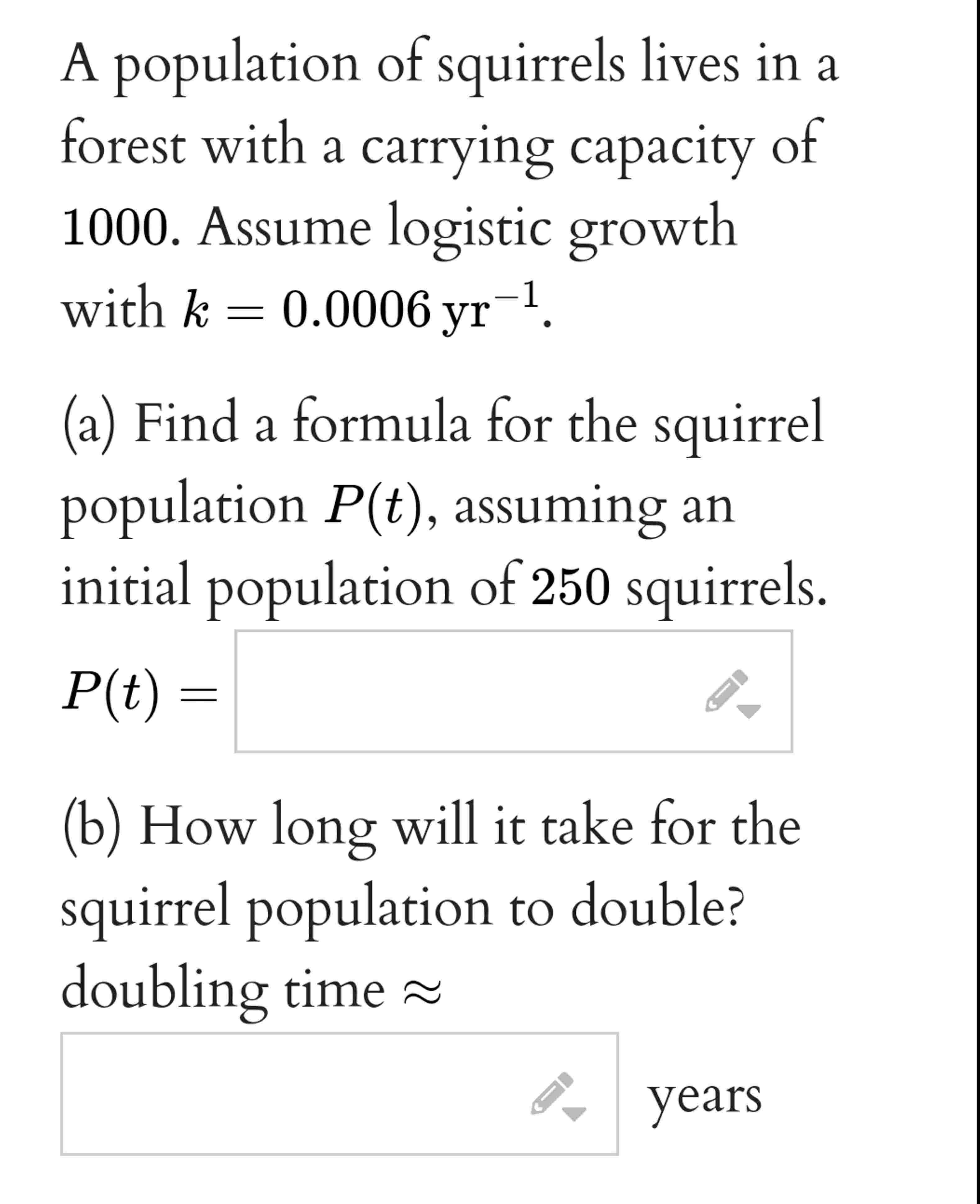 Solved A population of squirrels lives in aforest with a | Chegg.com