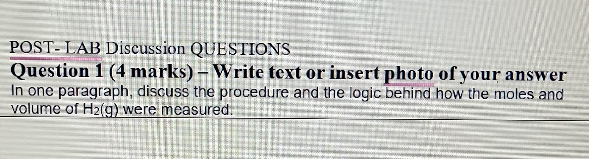 Solved POST- LAB Discussion QUESTIONS Question 1 (4 marks) - | Chegg.com