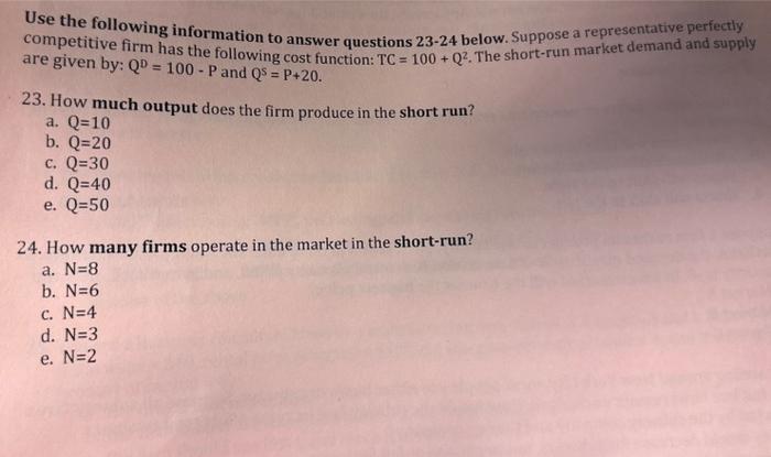 Solved Use the following information to answer questions | Chegg.com