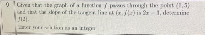 Solved 9 Given that the graph of a function f passes through | Chegg.com