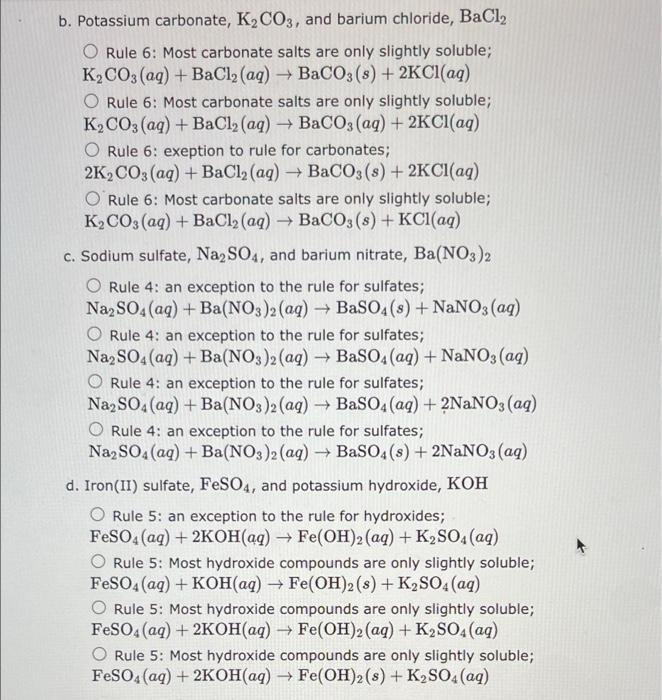 Solved Un the basis of the general solubility rules, choose | Chegg.com