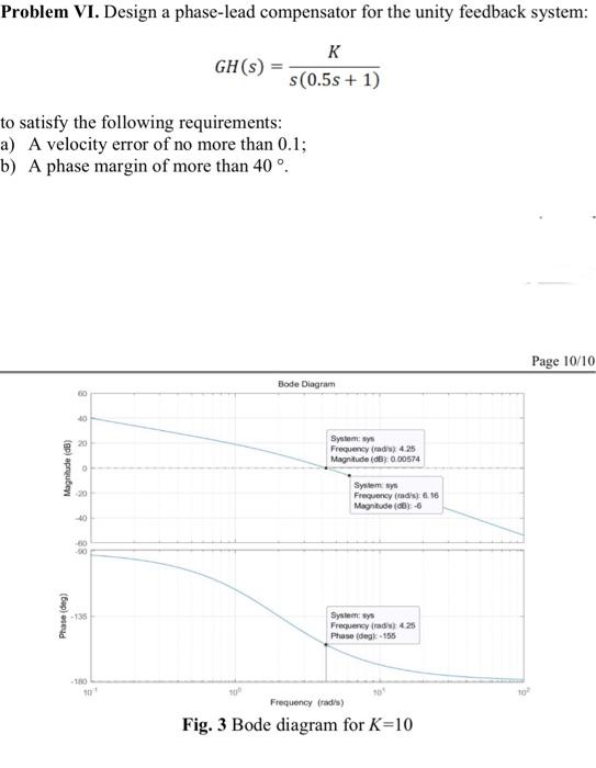 Solved Problem VI. Design a phase-lead compensator for the | Chegg.com