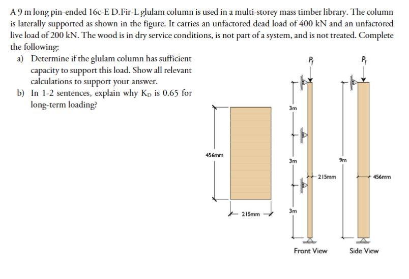A 9 m long pin-ended 16c-E D.Fir-L glulam column is | Chegg.com