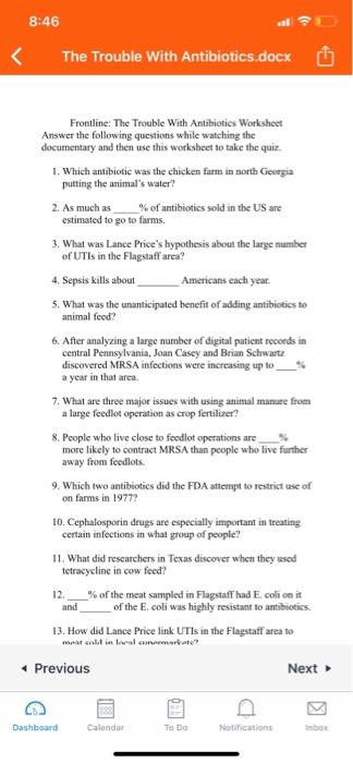Solved 8:46 The Trouble With Antibiotics.docx Frontline: The | Chegg.com
