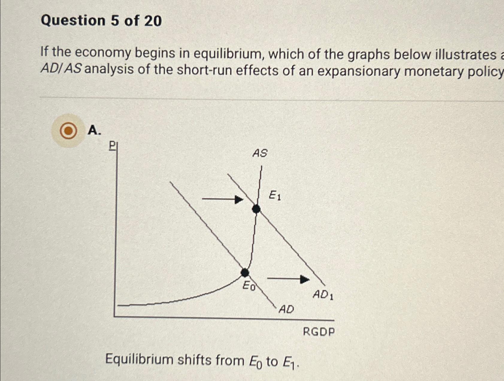 Solved Question 5 ﻿of 20If the economy begins in | Chegg.com