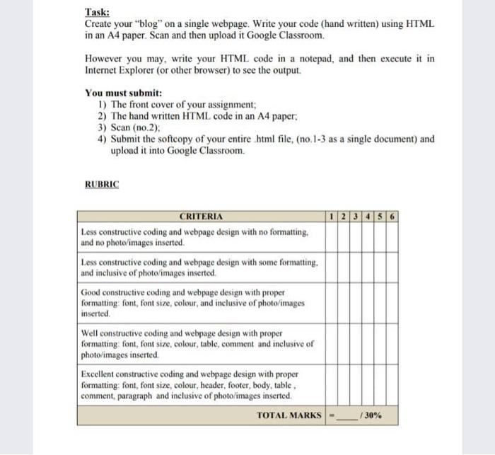 Solved Task: Create your "blog" on a single webpage. Write | Chegg.com