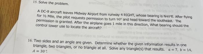 Solved 15. Solve the problem. A DC-9 aircraft leaves Midway | Chegg.com