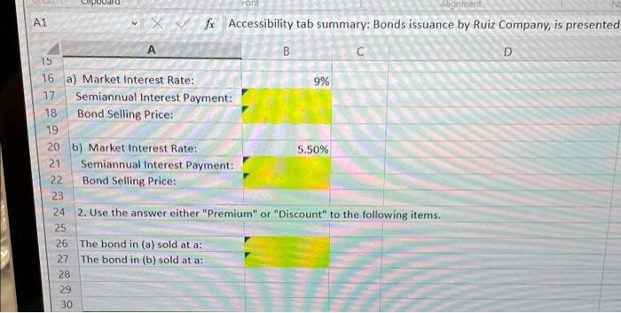 Solved A1 XV fx Accessibility tab summary: Bonds issuance by | Chegg.com