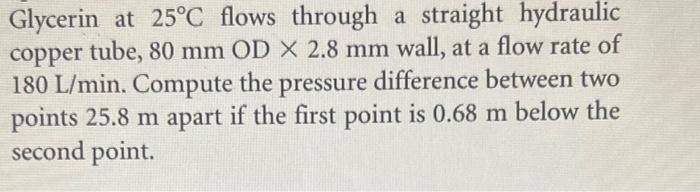 Solved Glycerin at 25∘C flows through a straight hydraulic | Chegg.com