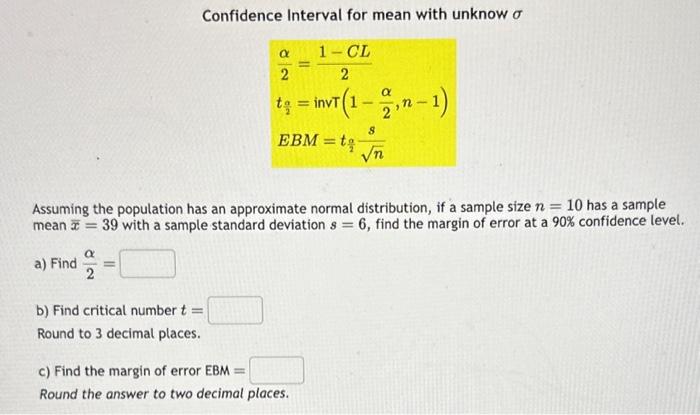 Solved Confidence Interval for mean with unknow σ | Chegg.com