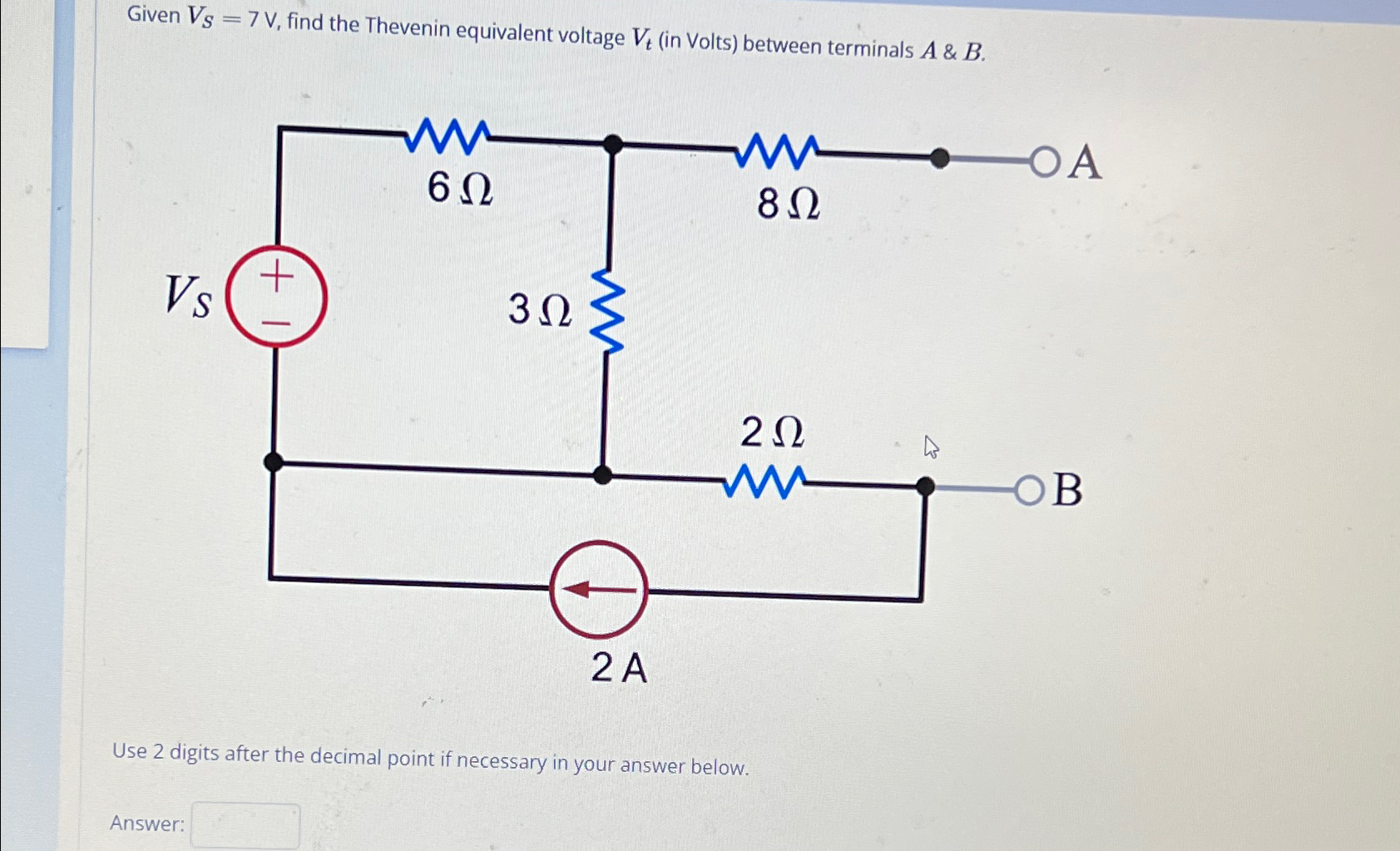 Solved Given VS=7V, ﻿find the Thevenin equivalent voltage | Chegg.com