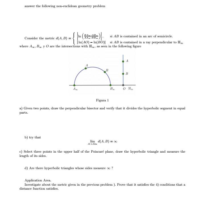 answer the following non-euclidean geometry problem | Chegg.com