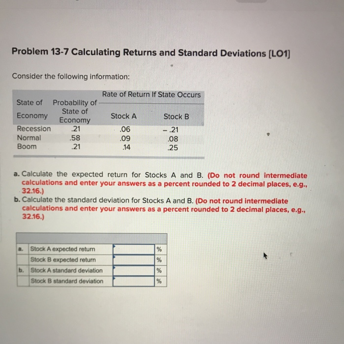 Solved Problem 13-7 Calculating Returns and Standard | Chegg.com