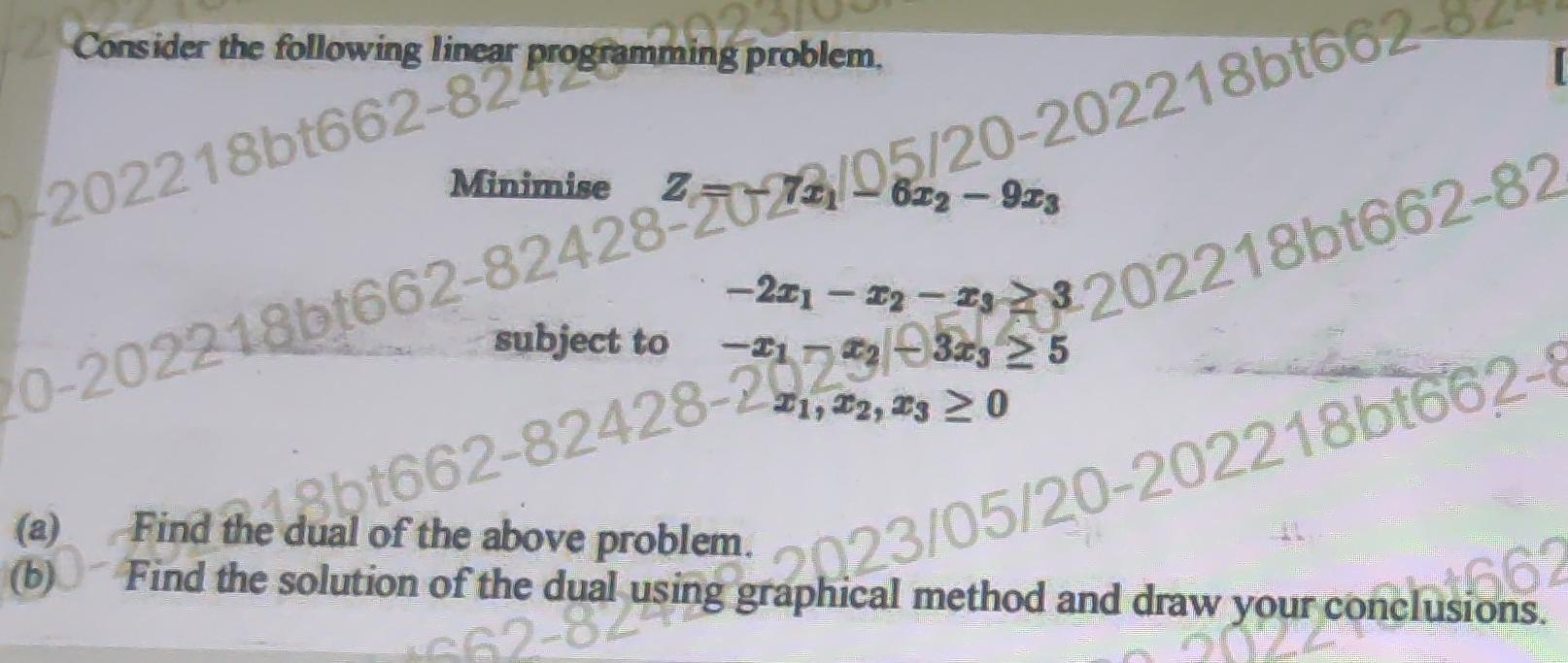Consider the following linear programming problem. | Chegg.com