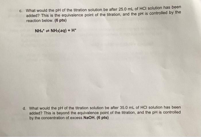 Solved Consider a titration experiment in which an ammonia | Chegg.com