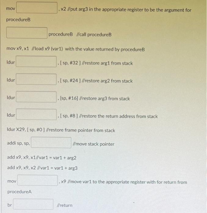 Solved mov x2// put arg3 in the appropriate register to be | Chegg.com