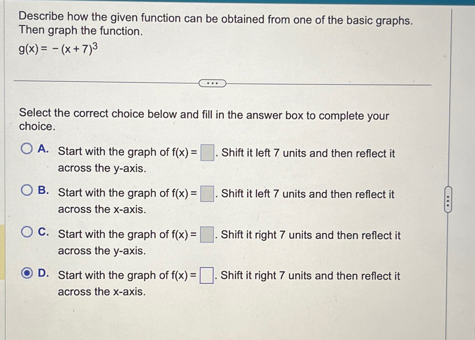 Solved Describe how the given function can be obtained from | Chegg.com