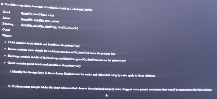 Solved Room b. The following tables form part of a database | Chegg.com