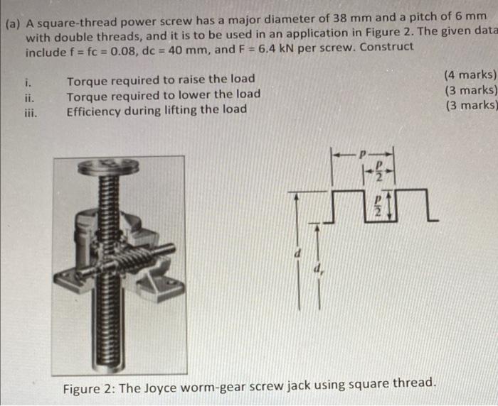 Solved (a) A square-thread power screw has a major diameter | Chegg.com