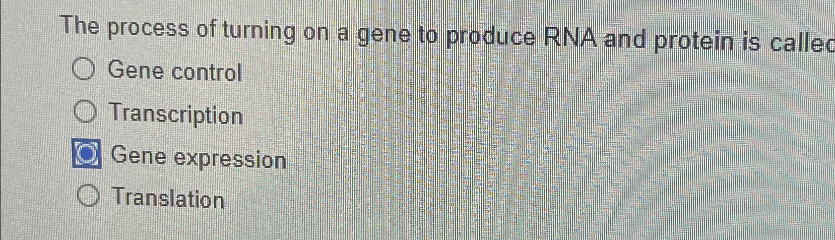 Solved The process of turning on a gene to produce RNA and | Chegg.com