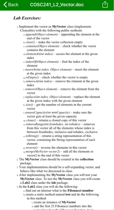 Solved Lab Exercises: 1. Implement the vector as MyVector | Chegg.com