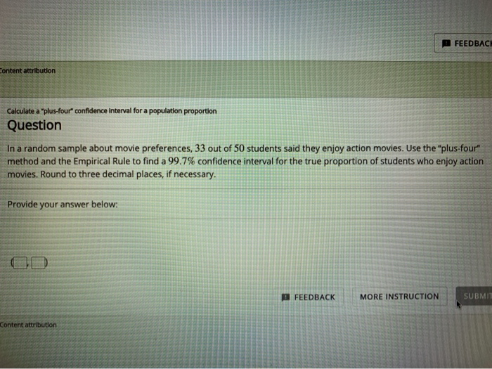 Solved FEEDBACI content attribution Calculate a "plus-four | Chegg.com