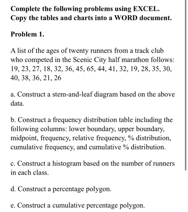 Solved Complete the following problems using EXCEL. Copy the | Chegg.com