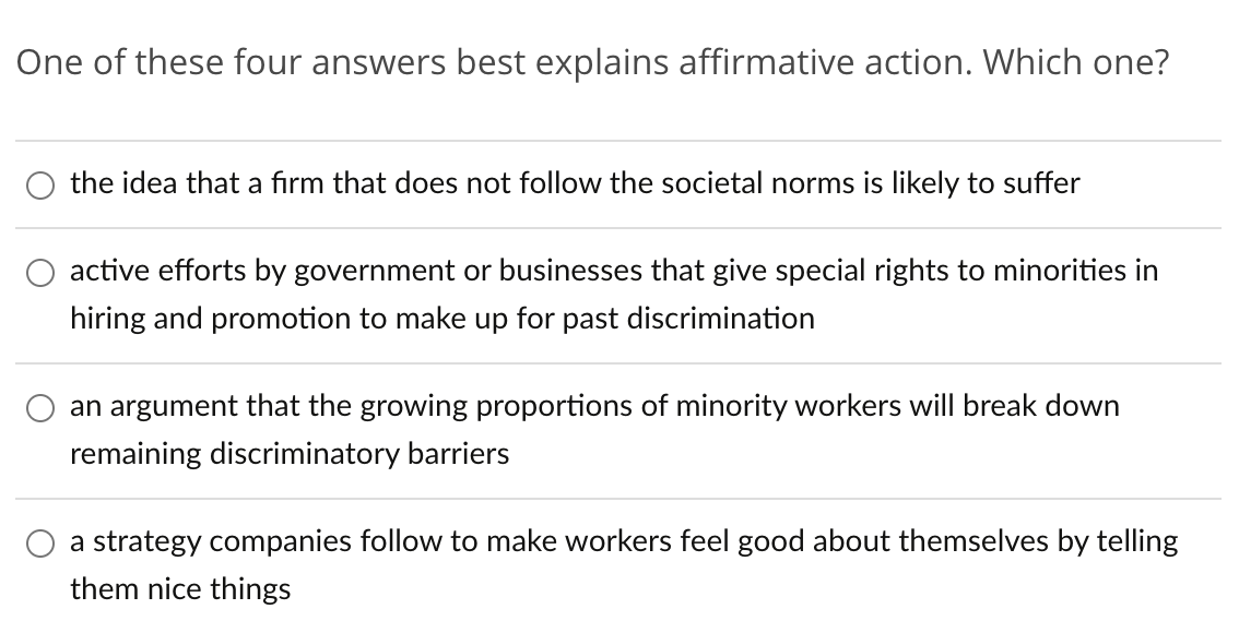 Solved One of these four answers best explains affirmative | Chegg.com