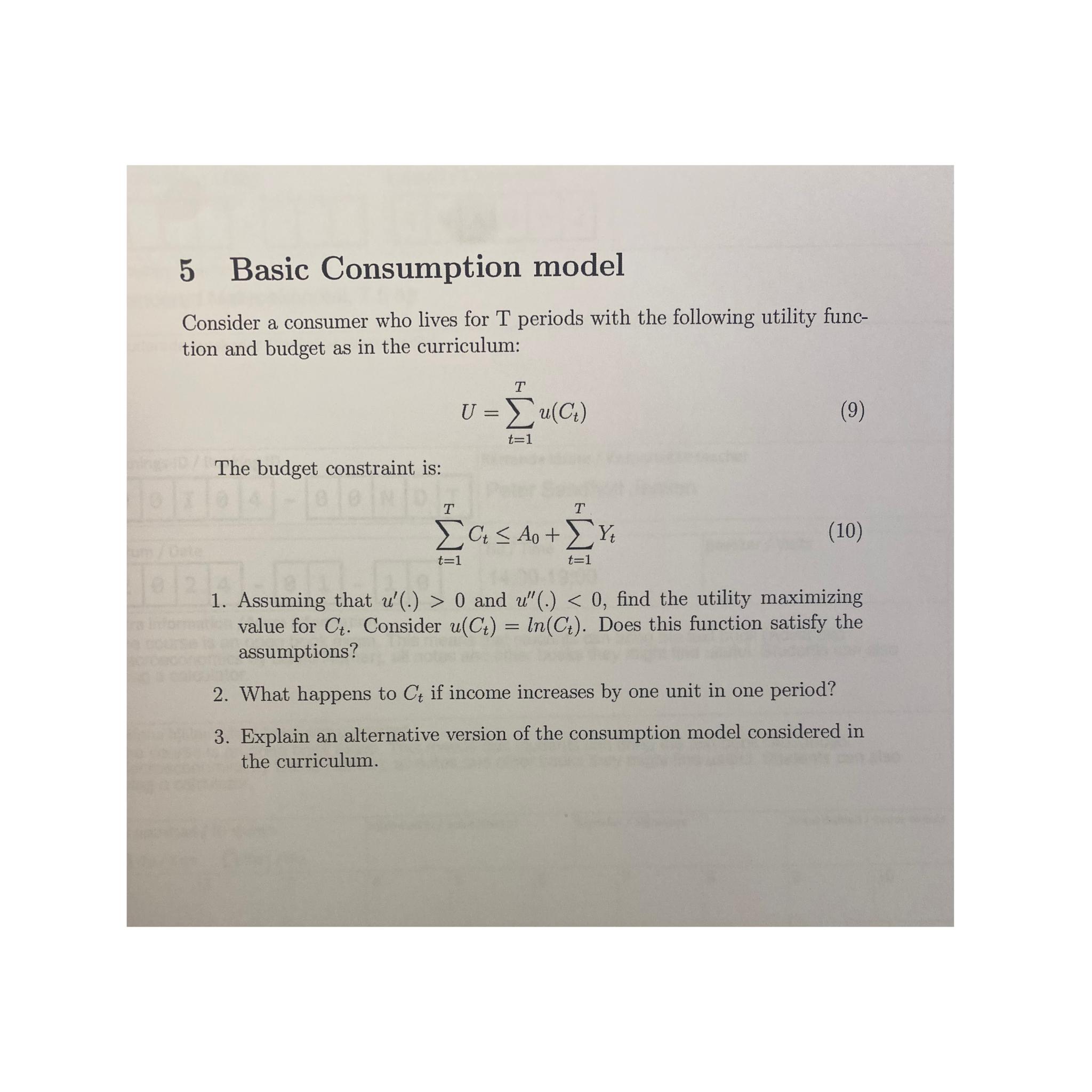 Solved 5 ﻿Basic Consumption modelConsider a consumer who | Chegg.com
