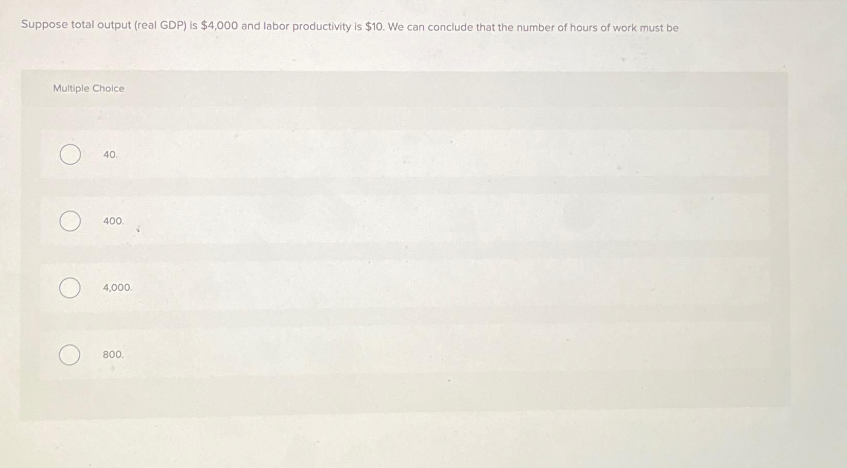 Solved Suppose total output (real GDP) ﻿is $4,000 ﻿and labor | Chegg.com
