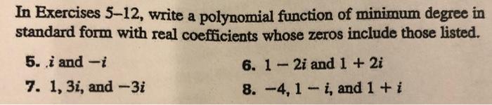 Solved In Exercises 5–12, write a polynomial function of | Chegg.com