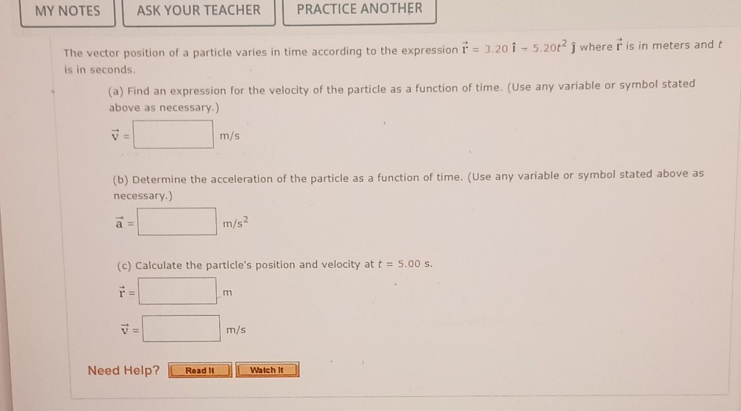 Solved vector position of a particle varies in time | Chegg.com