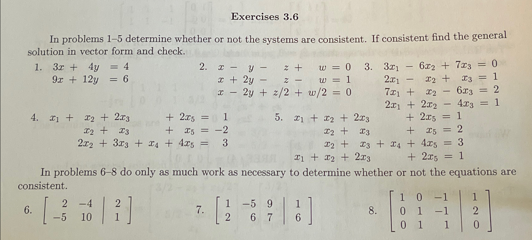 Solved Exercises 3.6In problems 1-5 ﻿determine whether or | Chegg.com