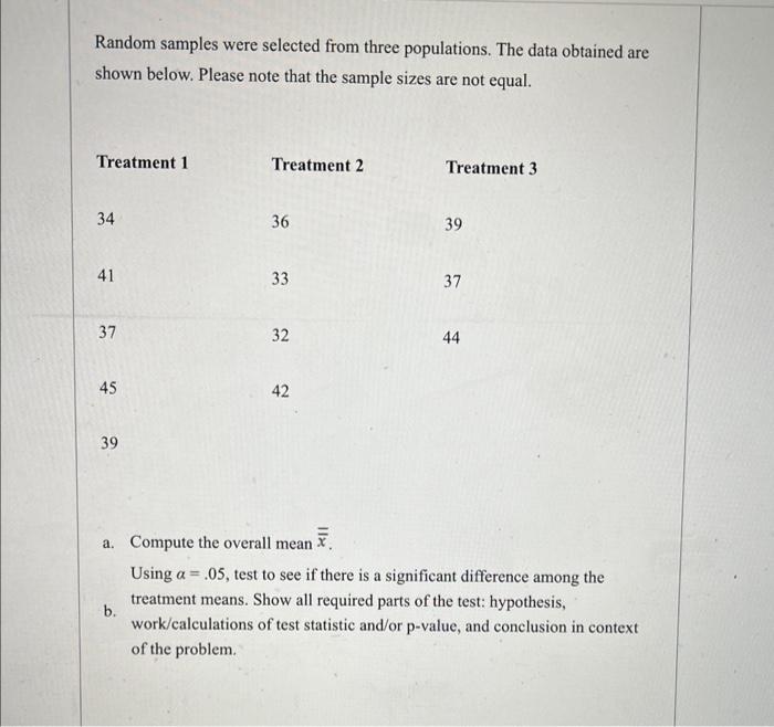 Solved Random samples were selected from three populations. | Chegg.com