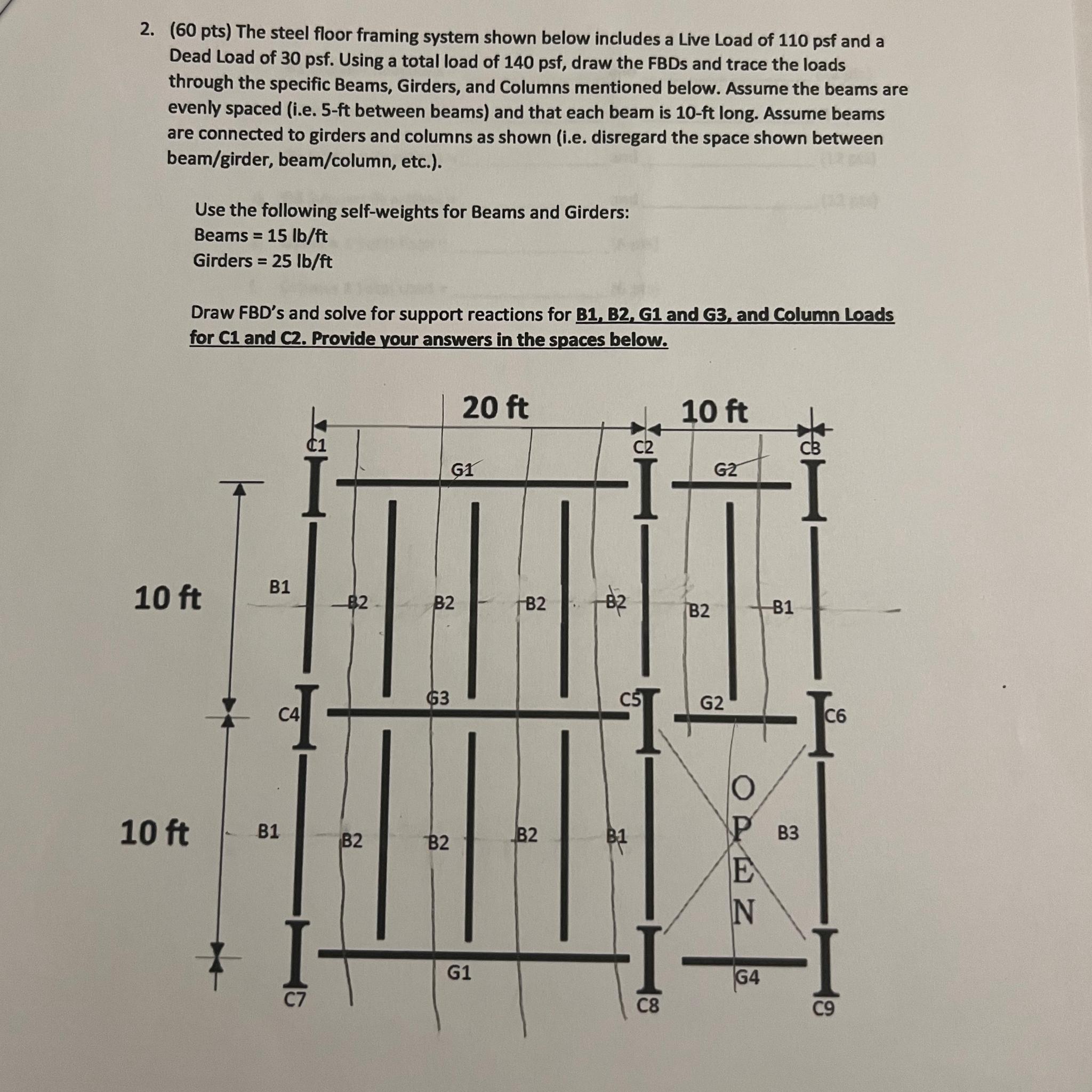 Solved (60 ﻿pts) ﻿The steel floor framing system shown below | Chegg.com