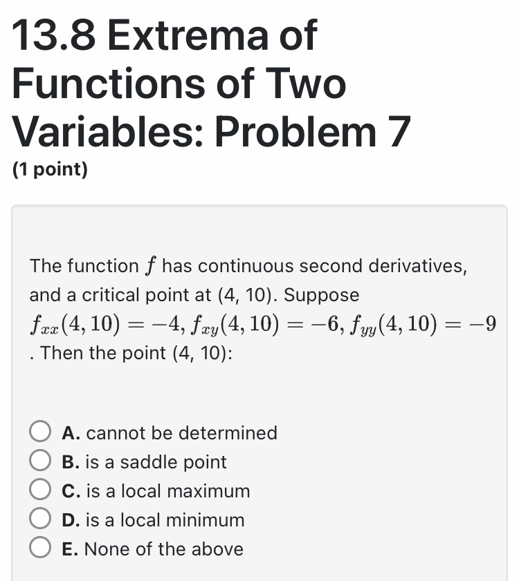 Solved 13 8 ﻿extrema Of Functions Of Two Variables Problem