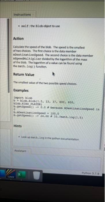 Solved Exercise: Blob getSpeed Method Description For this | Chegg.com