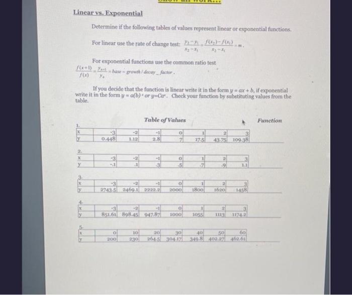 Solved For linear use the rate of change test: | Chegg.com